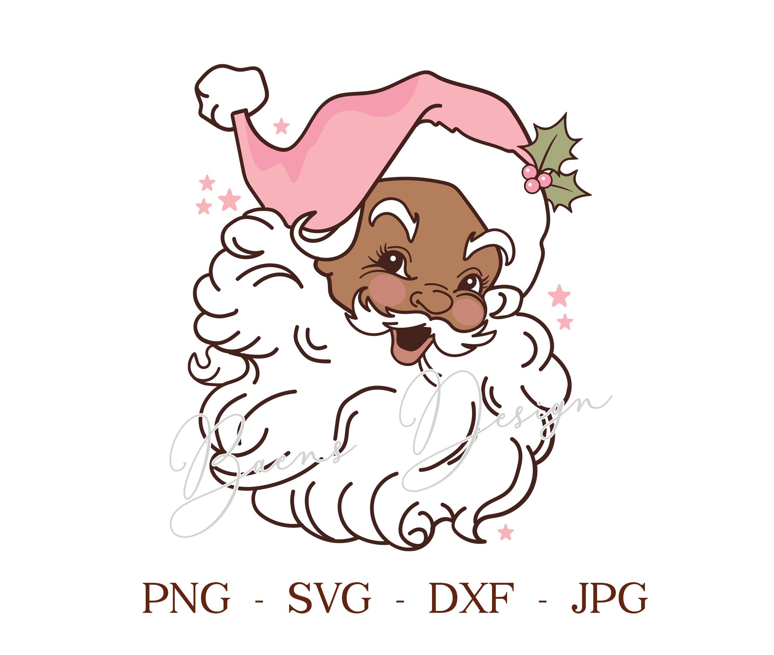Retro Black Santa Claus SVG PNG, Afro American Santa, Pink Santa Svg ...