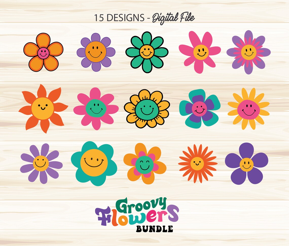 Groovy Flower Bundle Retro Flower SVG Hippie Flower Svg - Etsy