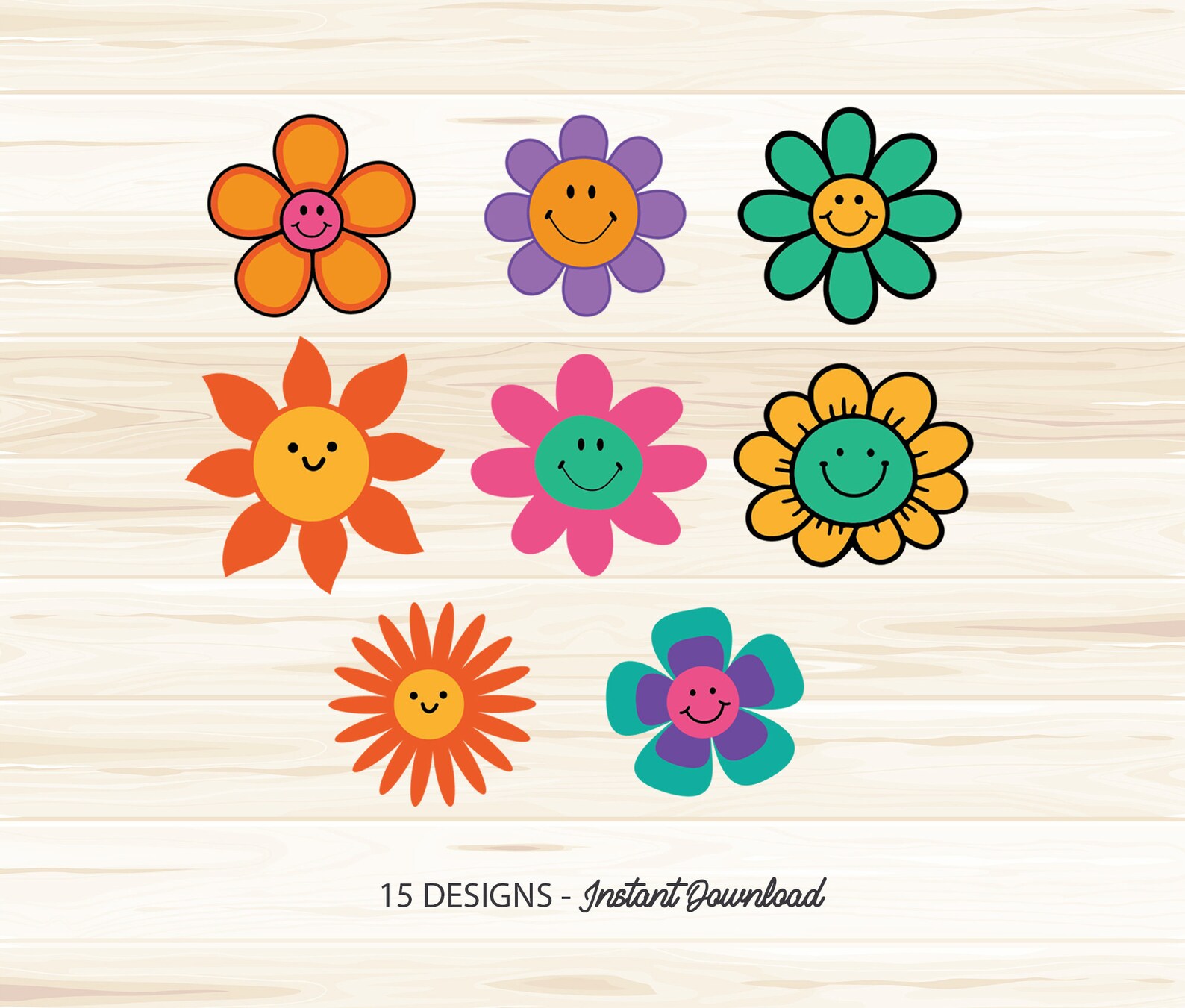Groovy Flower Bundle Retro Flower SVG Hippie Flower Svg - Etsy
