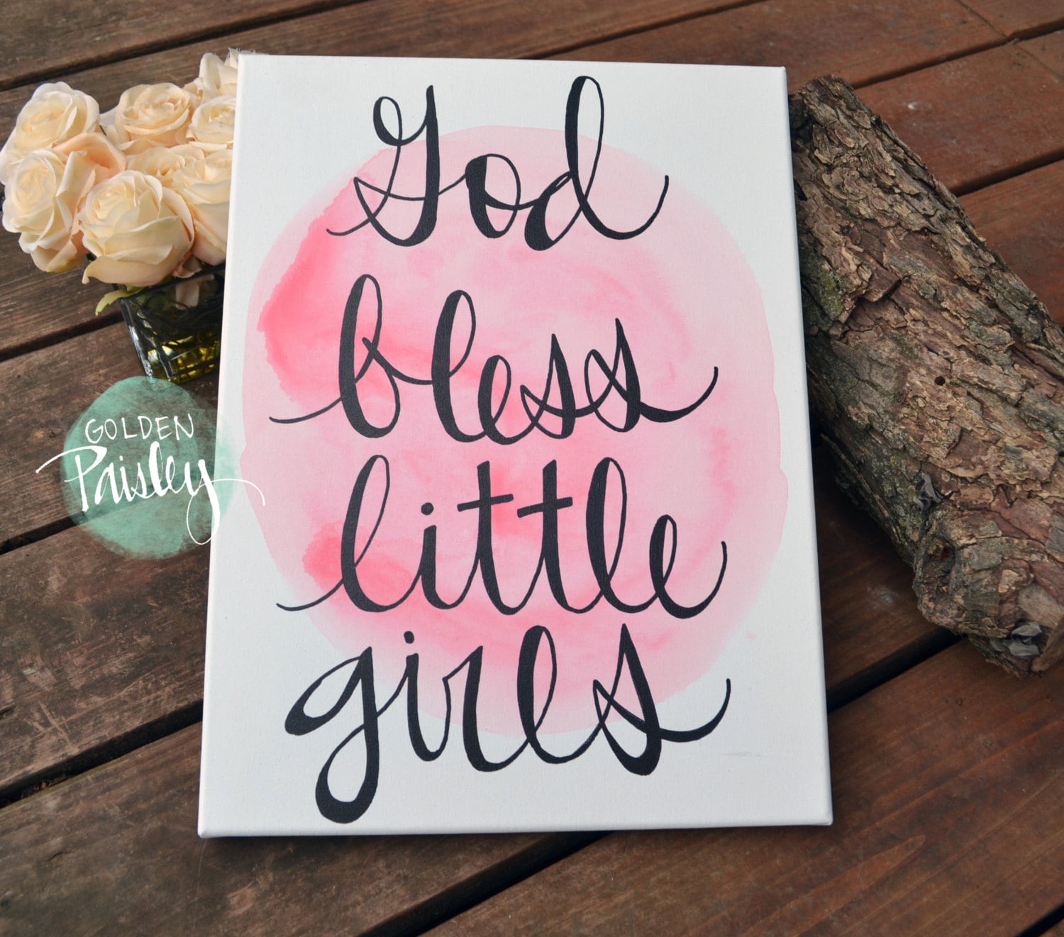 Watercolor God Bless Little Girls Canvas Painting Wall Art Wall Hanging ...