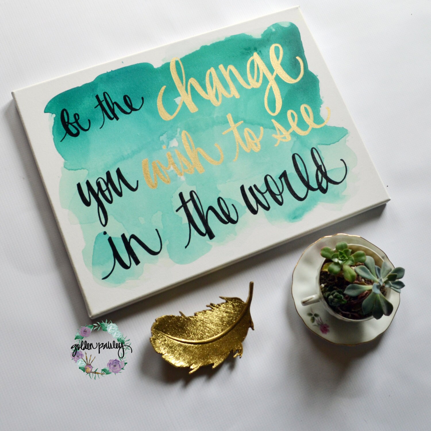 Emerald Inspirational Quote Watercolor Canvas Wall Art Painting Be the ...