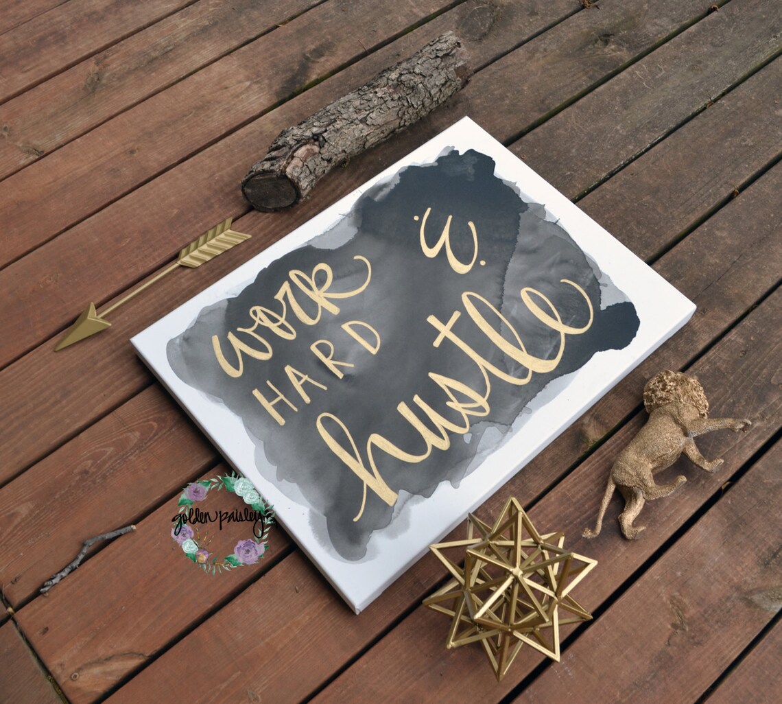 Black & Gold Canvas Wall Art Sign | Black Gold Hand Lettered Quote Wall ...