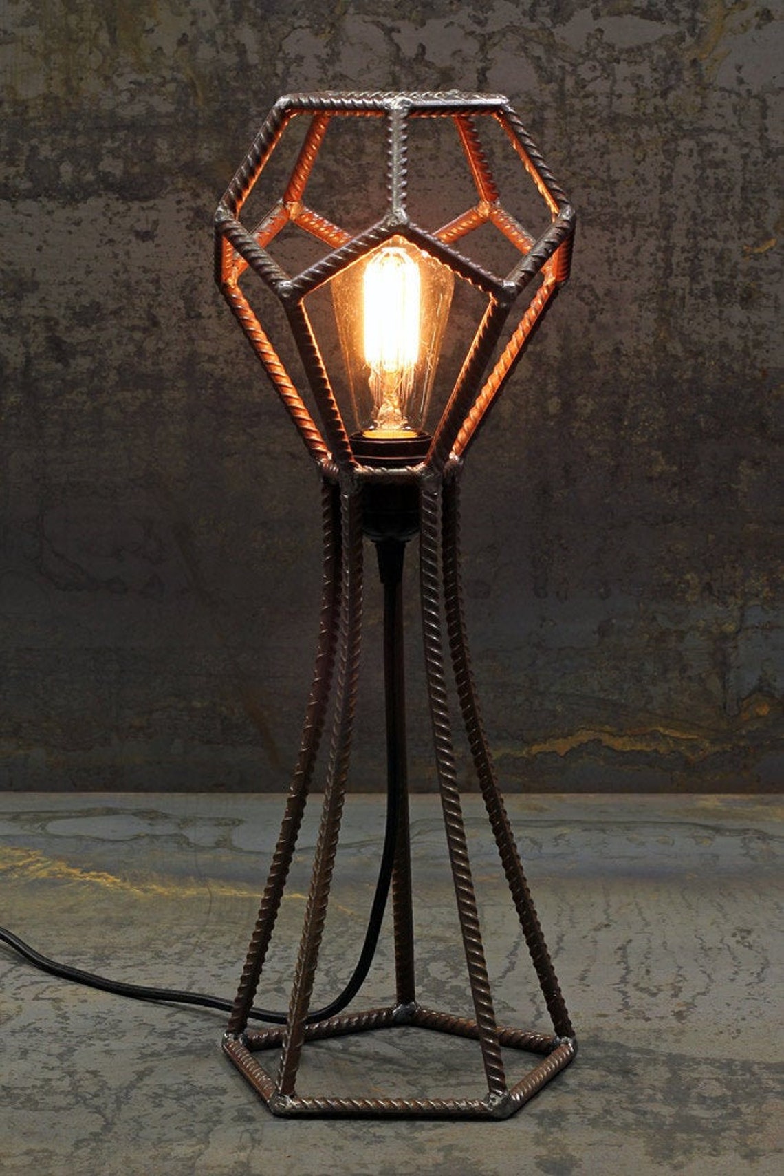 Industrial Geometric Rebar Upright Table Lamp - Vintage Edison Light ...