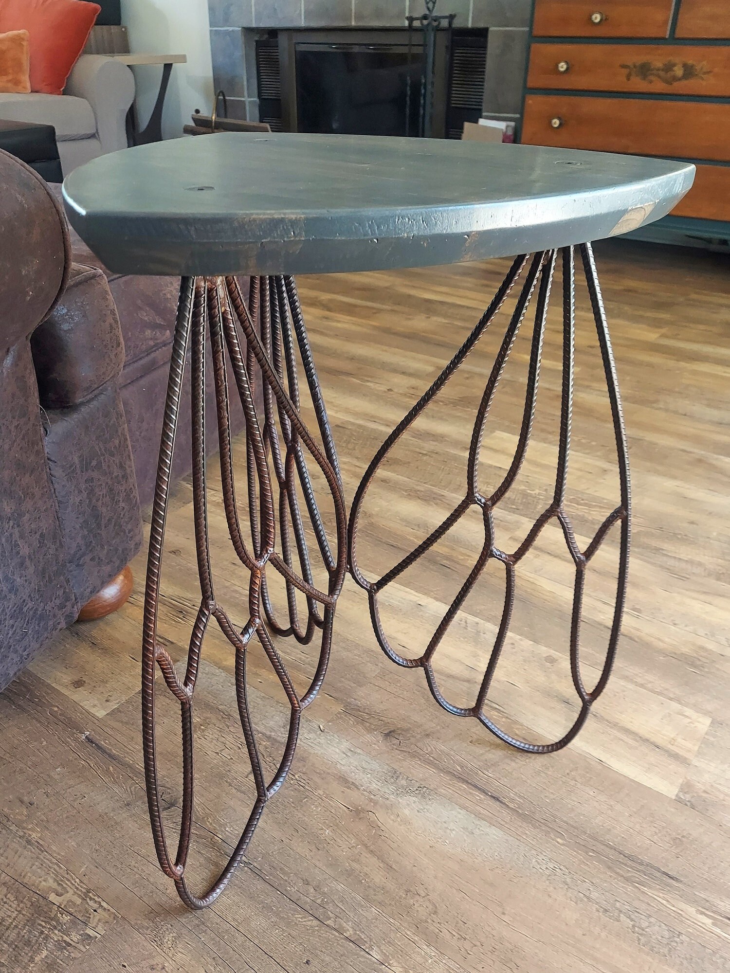 Cicada Wing End Table - Handmade Rebar Legs With Butcher Block Wood Top ...