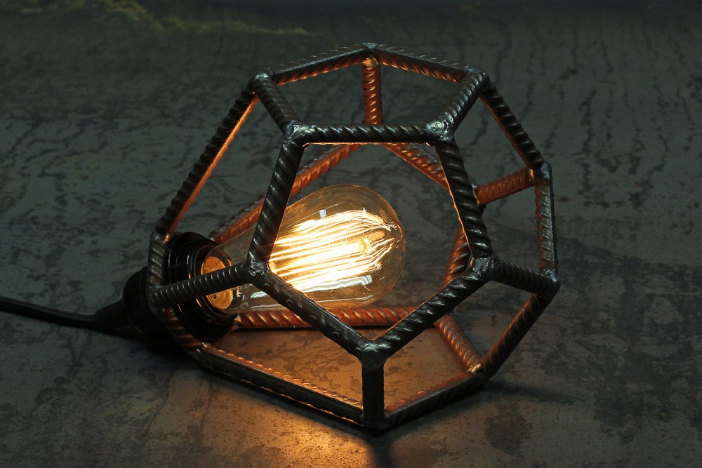 Industrial Geometric Rebar Table or Hanging Lamp Vintage Edison Light ...