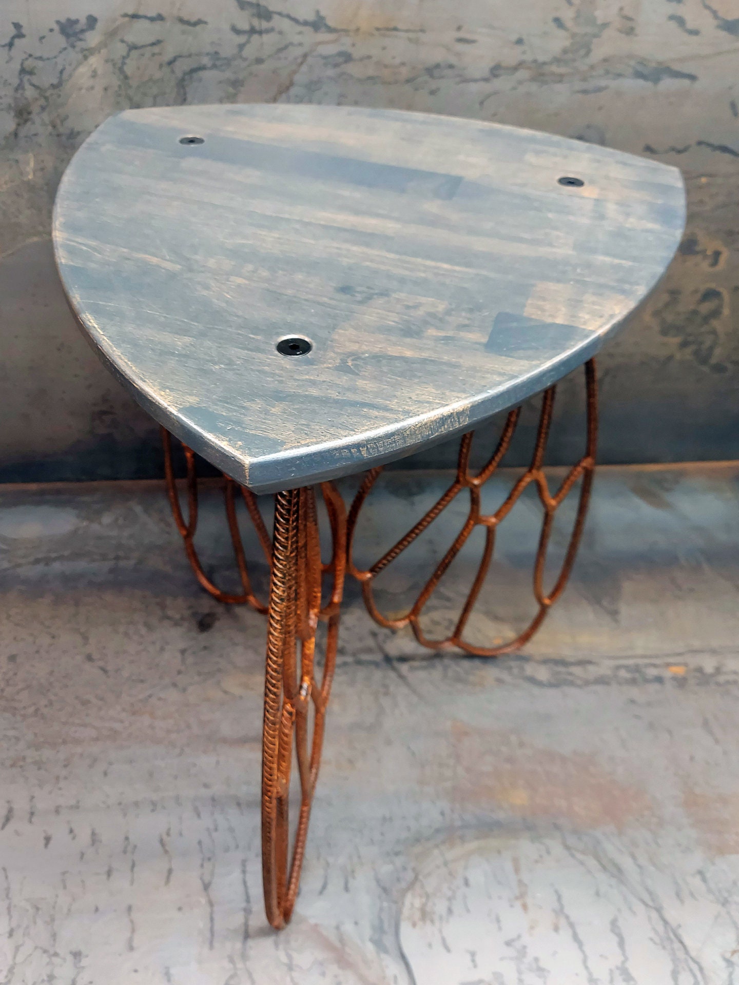Cicada Wing End Table - Handmade Rebar Legs With Butcher Block Wood Top ...