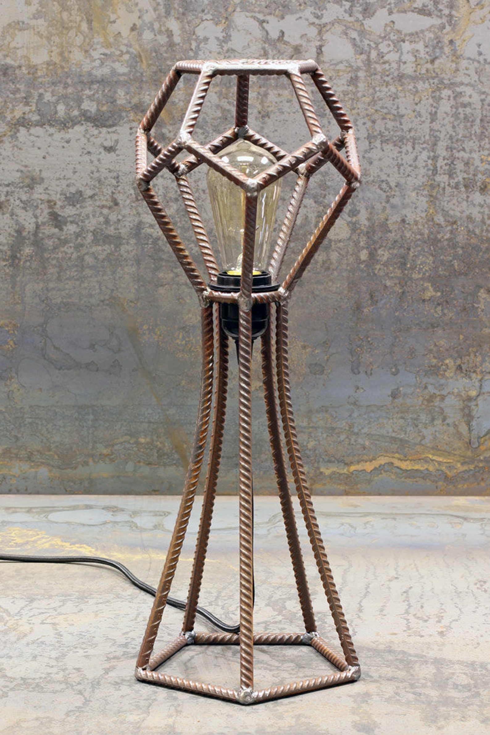 Industrial Geometric Rebar Upright Table Lamp - Vintage Edison Light ...