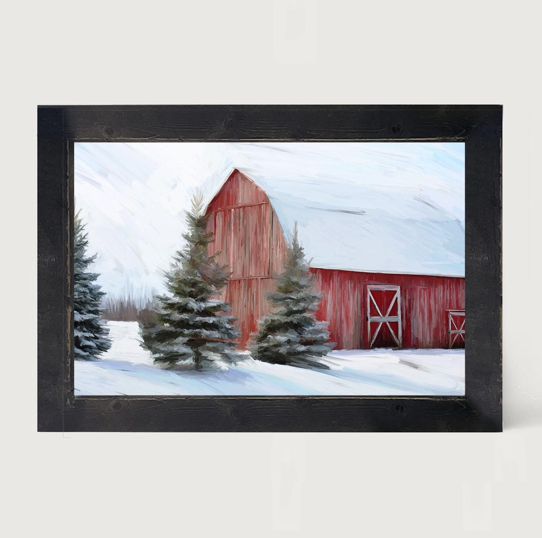 Winter Barn Nestled in Amongst Pine Trees Print [framed Print] | Winter ...