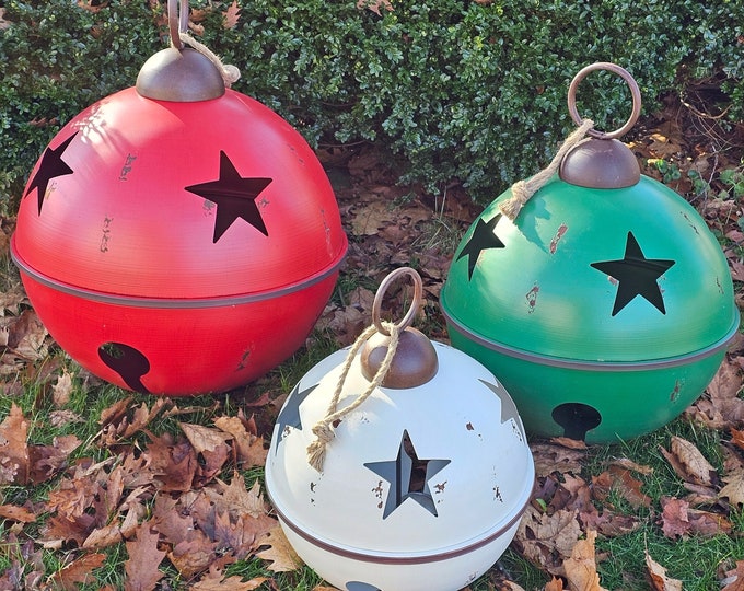 Jumbo Extra Large Red Metal SET OF 3 Large Jingle Bell Christmas ...
