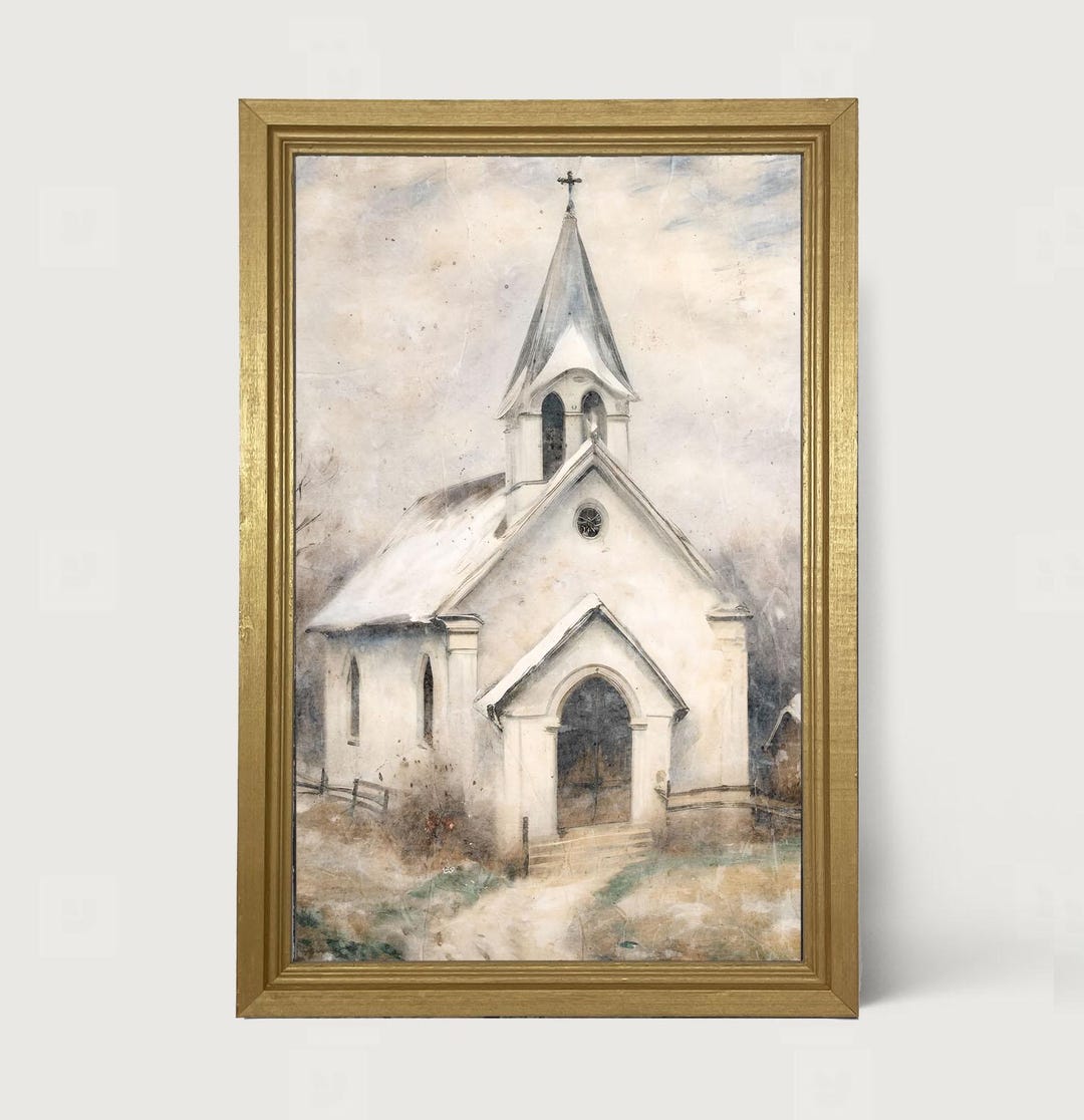 Rustic White Church With Fence [vertical Framed Print] Country Church ...