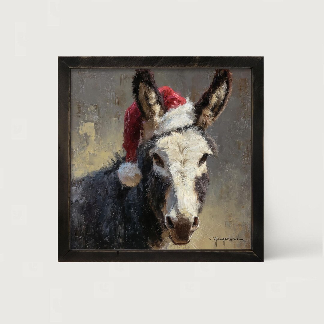 Santa Hat Donkey: [framed Print] Christmas Farmhouse Wall Art With ...
