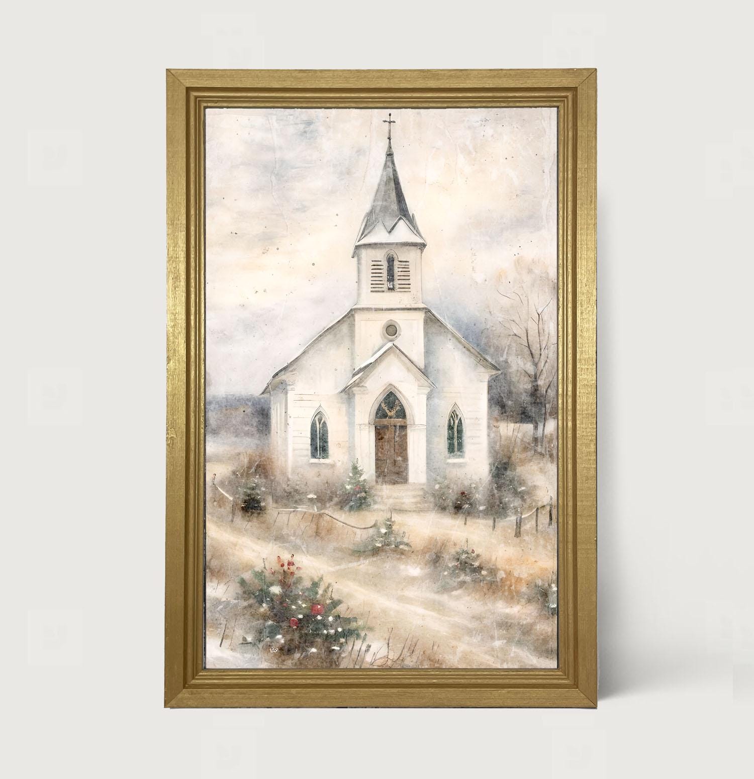 Charming Church in Winter Scene [framed Print] - Christmas Church ...