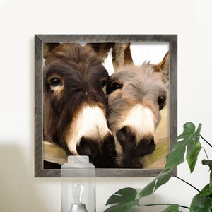 Two Donkeys: framed Print Rustic Wall Art of a Donkey Painting Equine ...