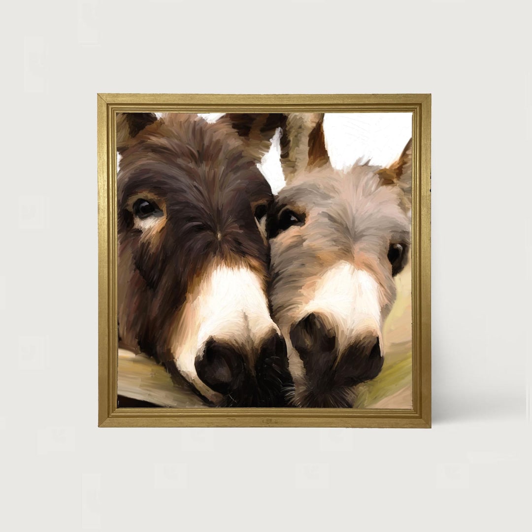 Two Donkeys: [framed Print] Rustic Wall Art of a Donkey Painting ...
