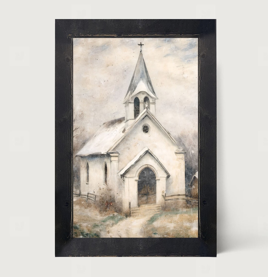 Rustic White Church With Fence vertical Framed Print Country Church ...