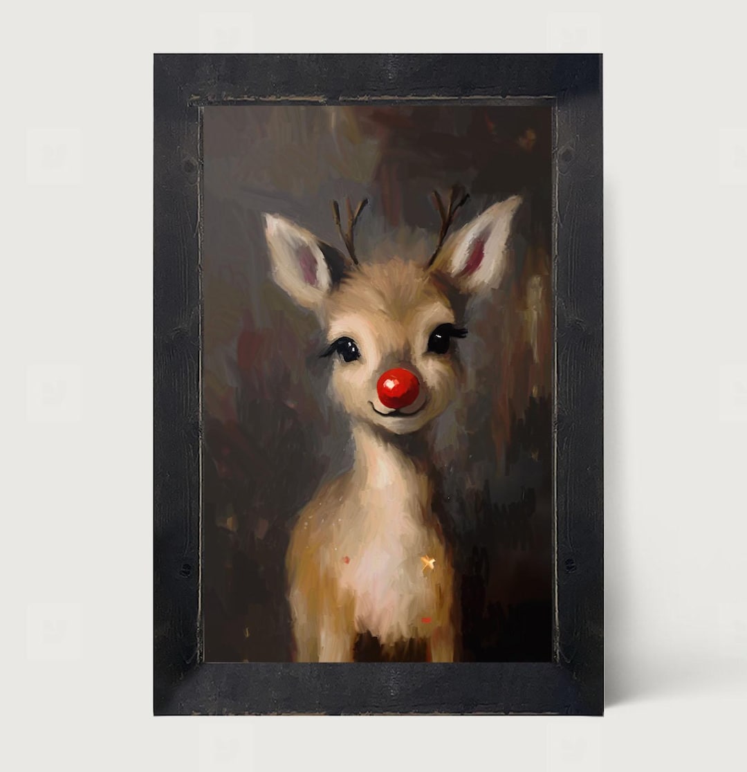 Rudolph framed Print Cute Reindeer Decor Whimsical Christmas Playful ...