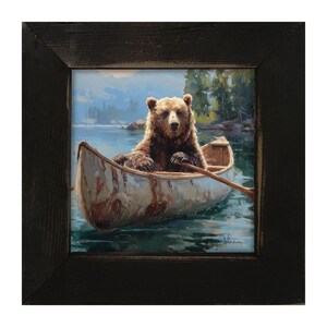 Brown Bear Rowing a Canoe: [framed Print] Rustic Wildlife Art for Cabin ...