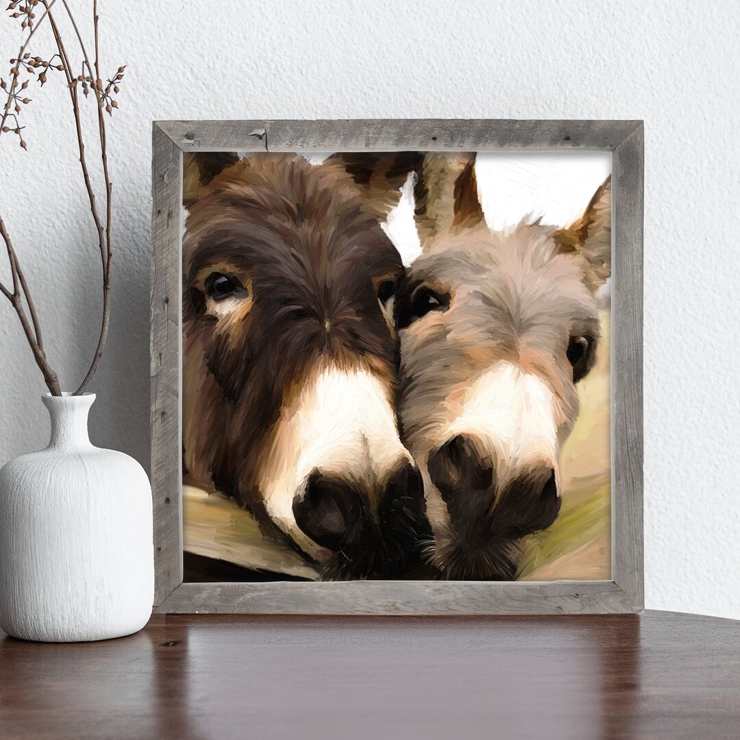 Two Donkeys: framed Print Rustic Wall Art of a Donkey Painting Equine Donkey Art Perfect for ...