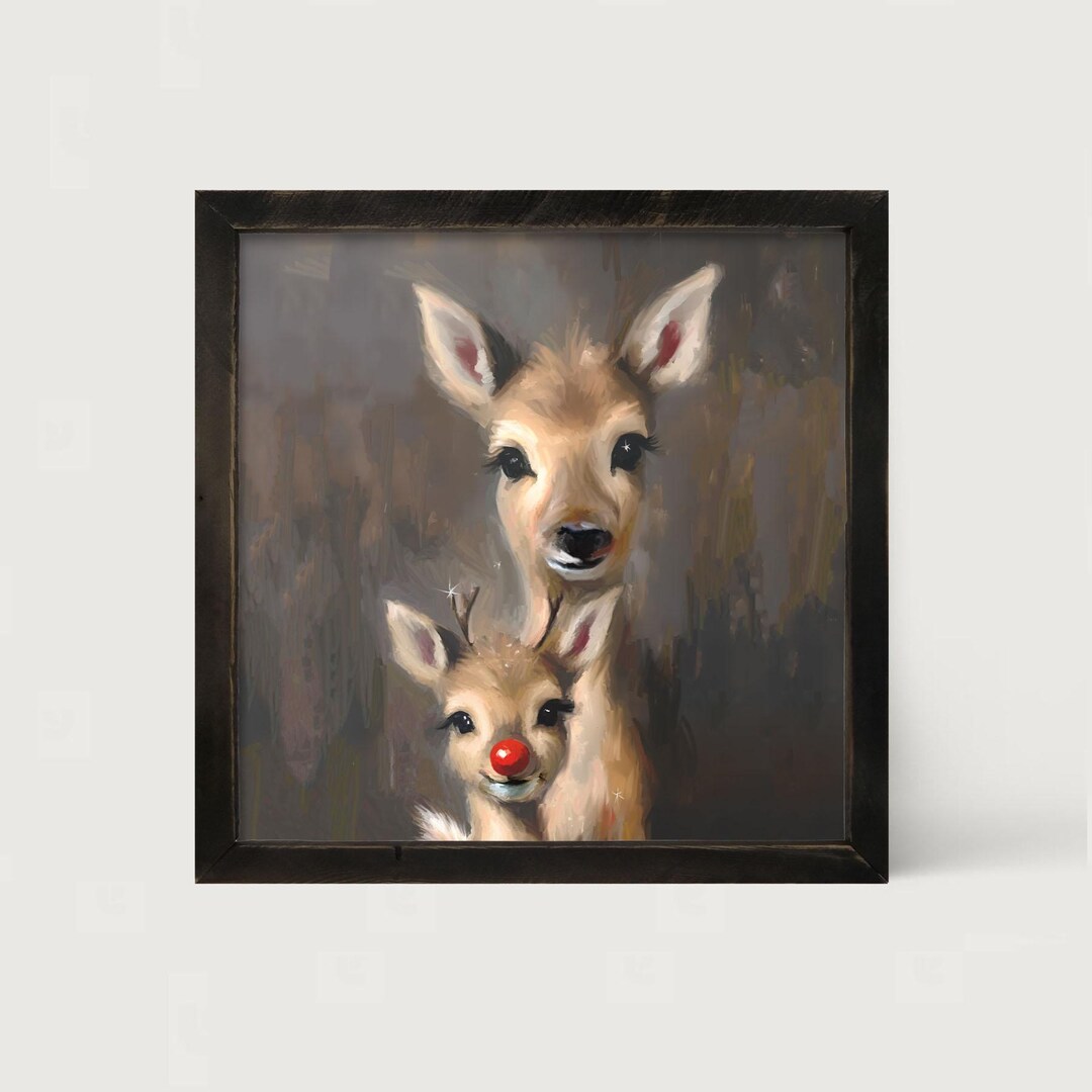 Rudolph and Momma [framed Print] Red Nose Reindeer | Reindeer Painting ...
