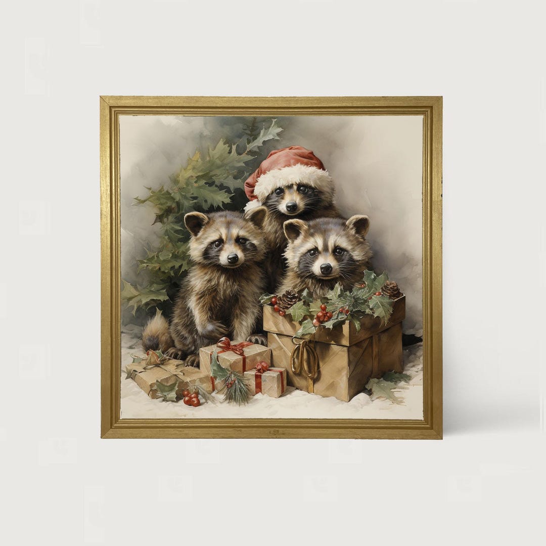 Christmas Raccoons[framed Print] - Woodland Animals | Playful Christmas ...