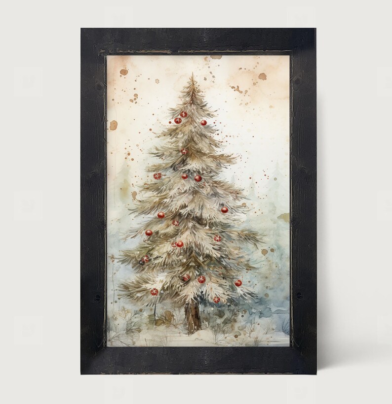 Vintage Snowy Christmas Tree [framed Print] Winter Pine Landscape - Etsy