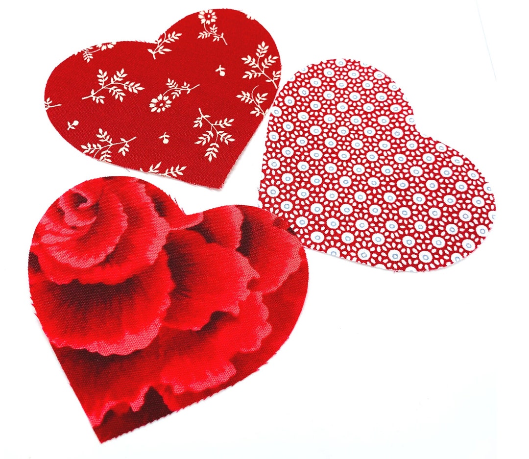 Valentine Applique Heart Fabric, Heart Shapes, Cut Out Hearts, Cotton ...