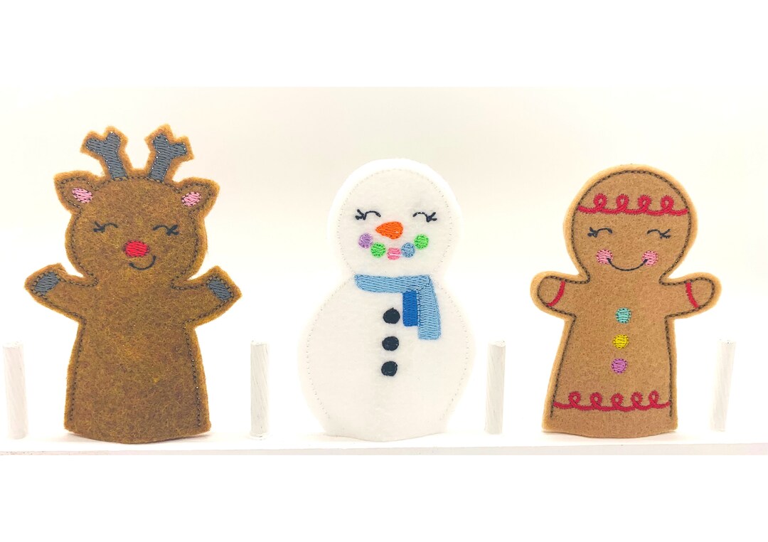 Finger Puppets, Felt, Snowman, Reindeer, Gingerbread Man, Quiet Toy ...
