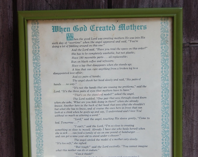 Vintage Erma Bombeck Poem "when God Created Mothers" Framed in Vintage ...