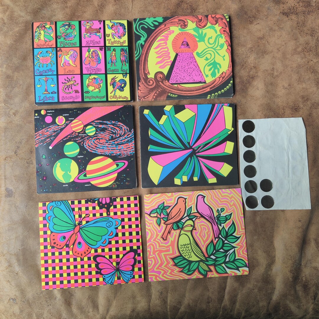 1960s Fluorescent Notecards 17 Cards W/8 Gold Seals Psychedelic Hippie ...