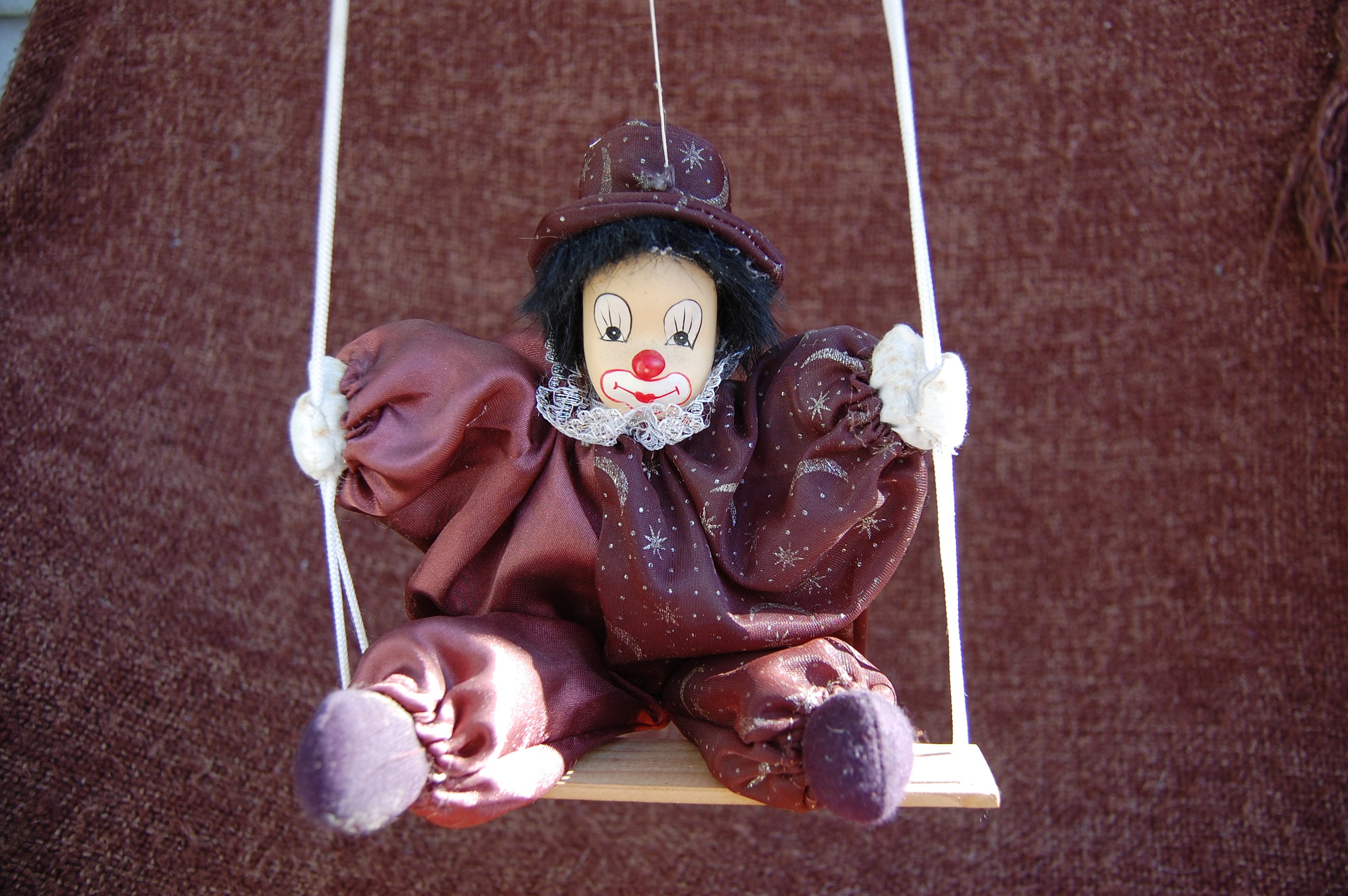 Figurines Porcelain Head Clown on Swing 1980s 1990s Purple Stars Moons ...