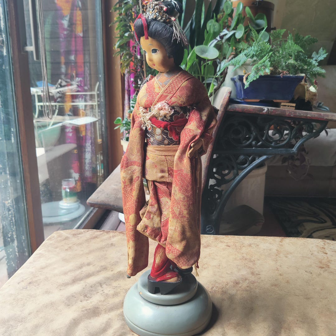 Japan Geisha Doll Music Box 19" Rotating Spinning Sankyo Orgel Danube ...