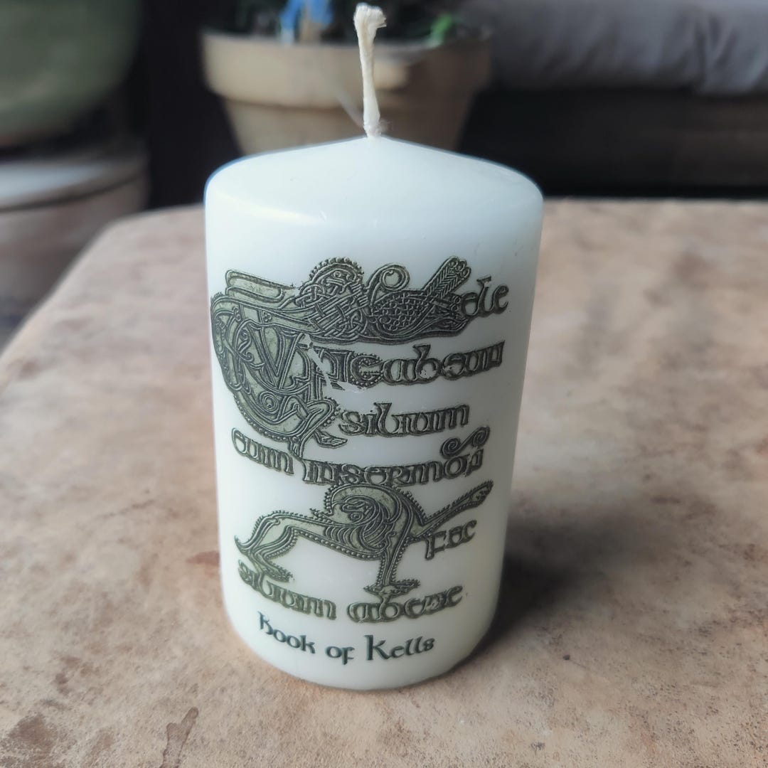 Book of Kells Pillar Candle Unburned Vintage 4.5" Irish Trinity College ...