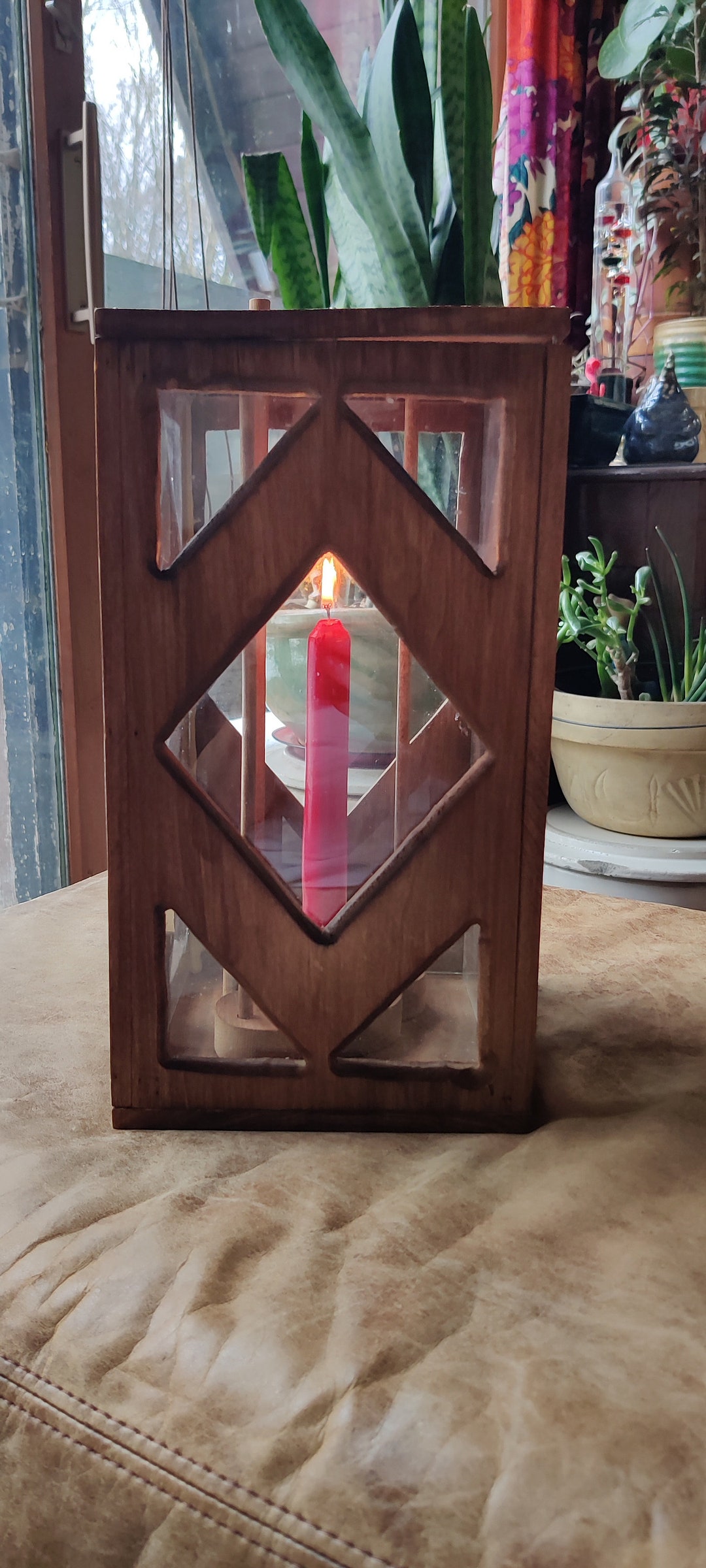 Vintage Wood Candle Lantern With Candle Lift Rustic Earthy Primitive ...
