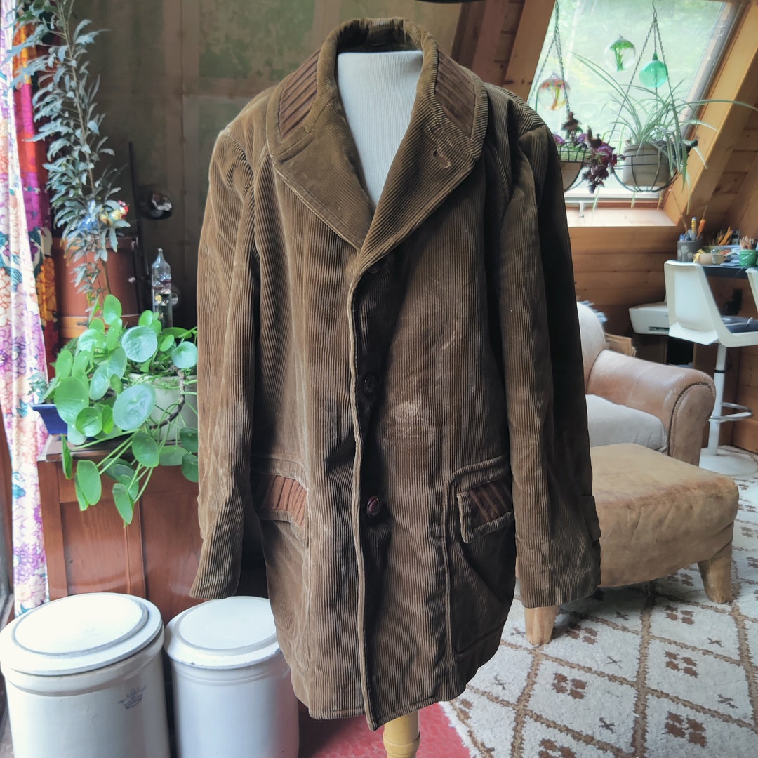 60s 70s Corduroy Coat Cortefiel Spain Men's 40 Women's L Brown Disco ...