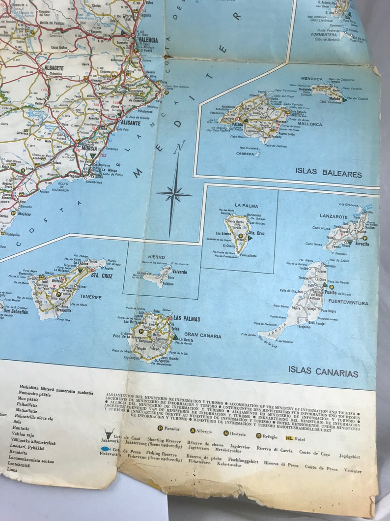 Vintage 1969 Travel Road Map of Spain, Mapa General De Carreteras ...
