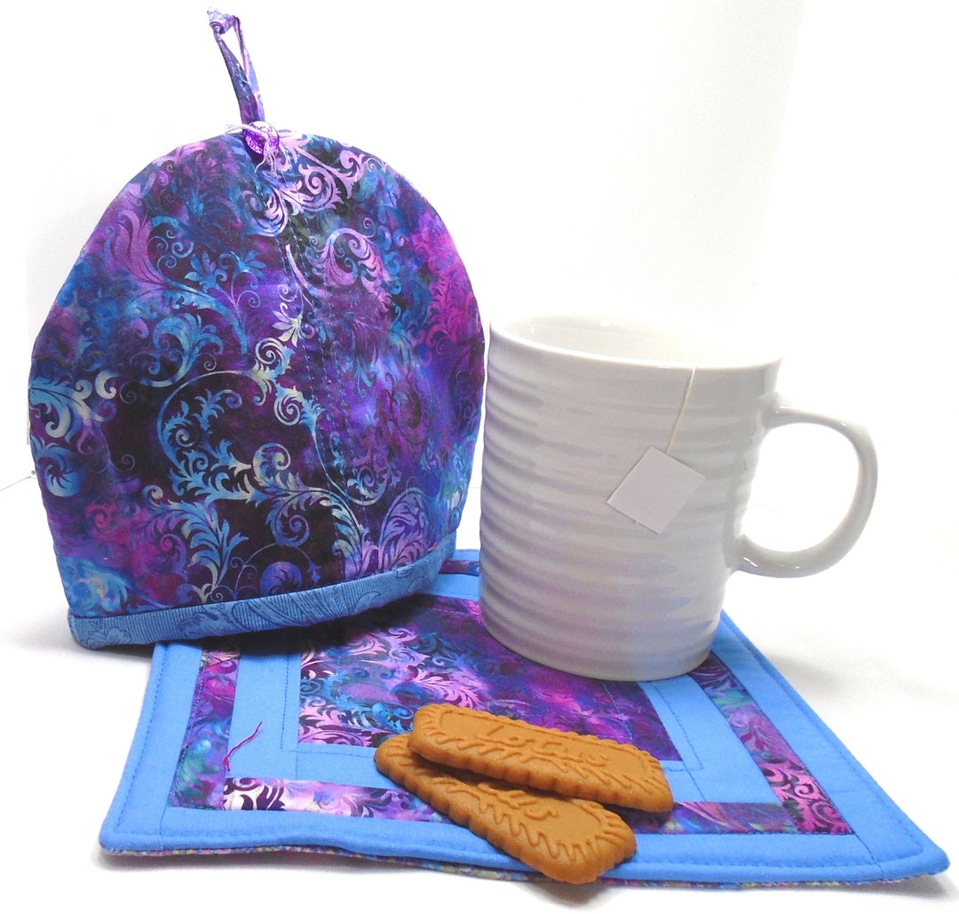 Curling Feather Batik Insulated Mug Cozy and Mug Rug/mat Handmade ...