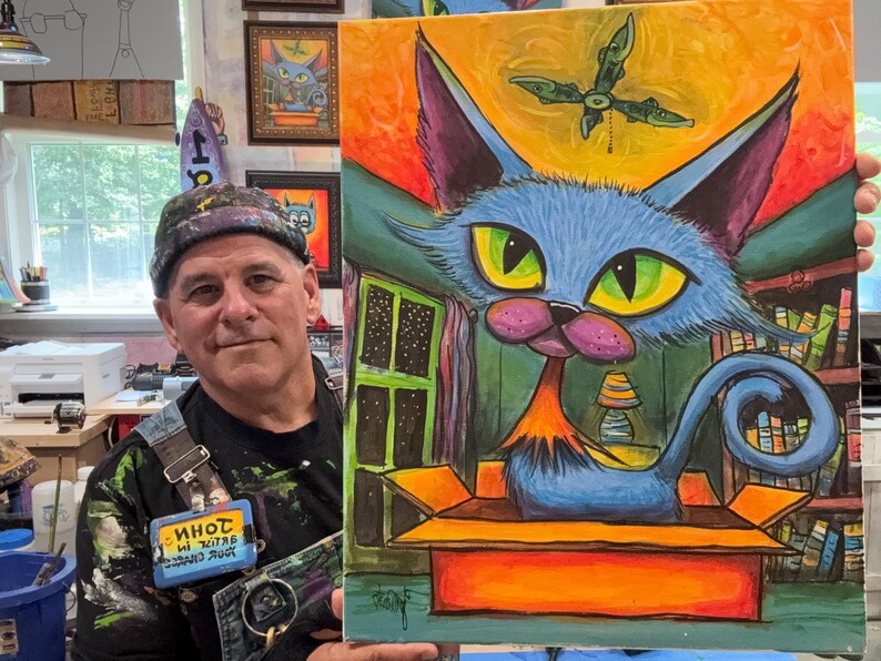 Peanuts the Cat, Whimsical 16" X 20" Acrylic Painting by Artist John ...