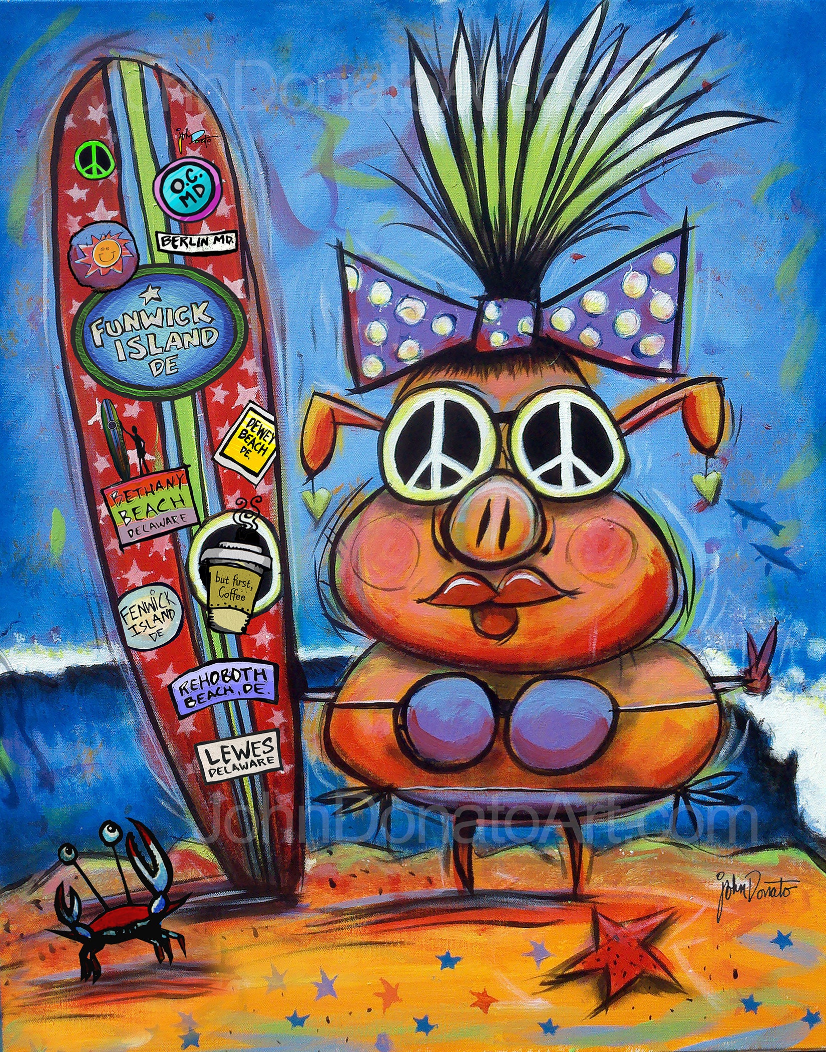 Pookie the Surf Pig Art Print by John Donato Whimsical Pig - Etsy