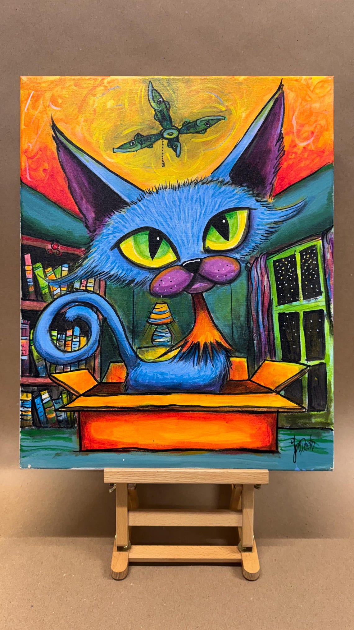 Peanuts the Cat, Whimsical 16" X 20" Acrylic Painting by Artist John ...