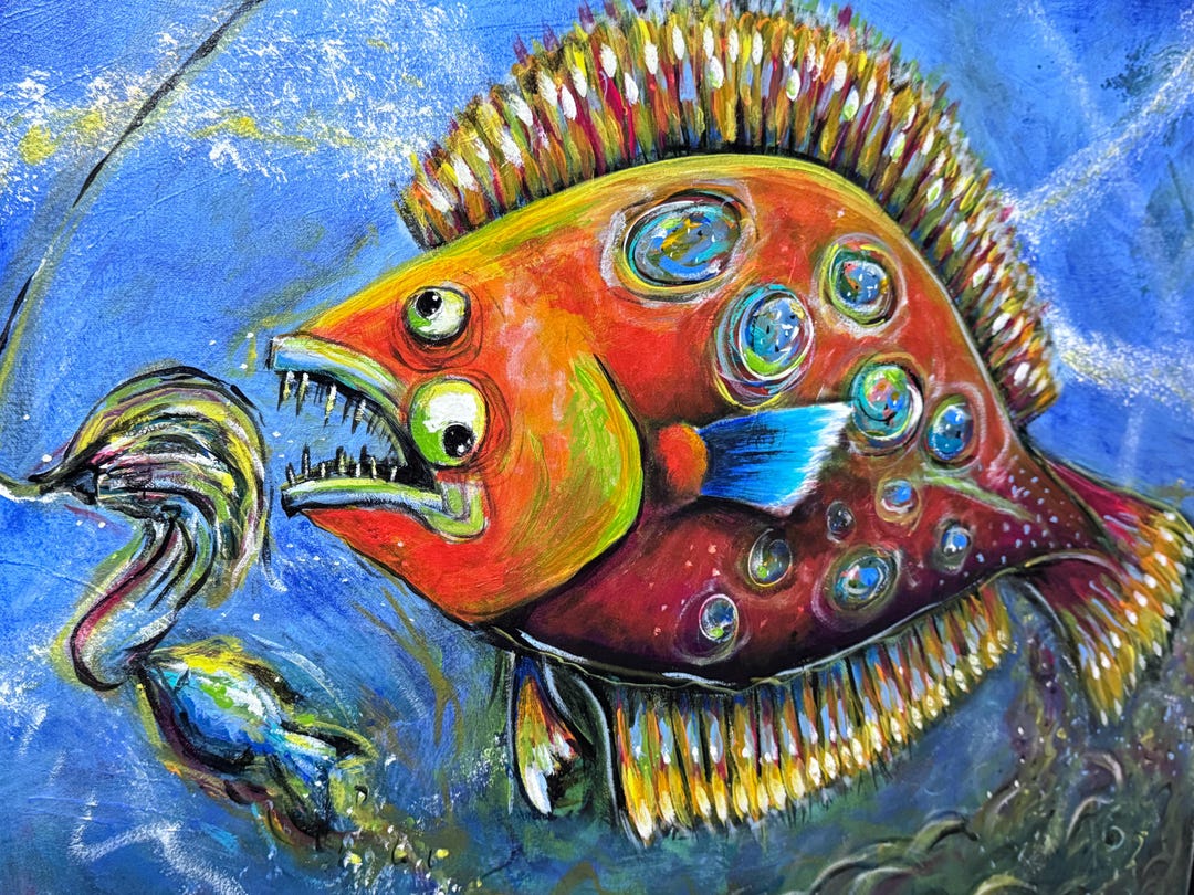Flukezilla — Original Whimsical Acrylic Flounder Painting by John ...
