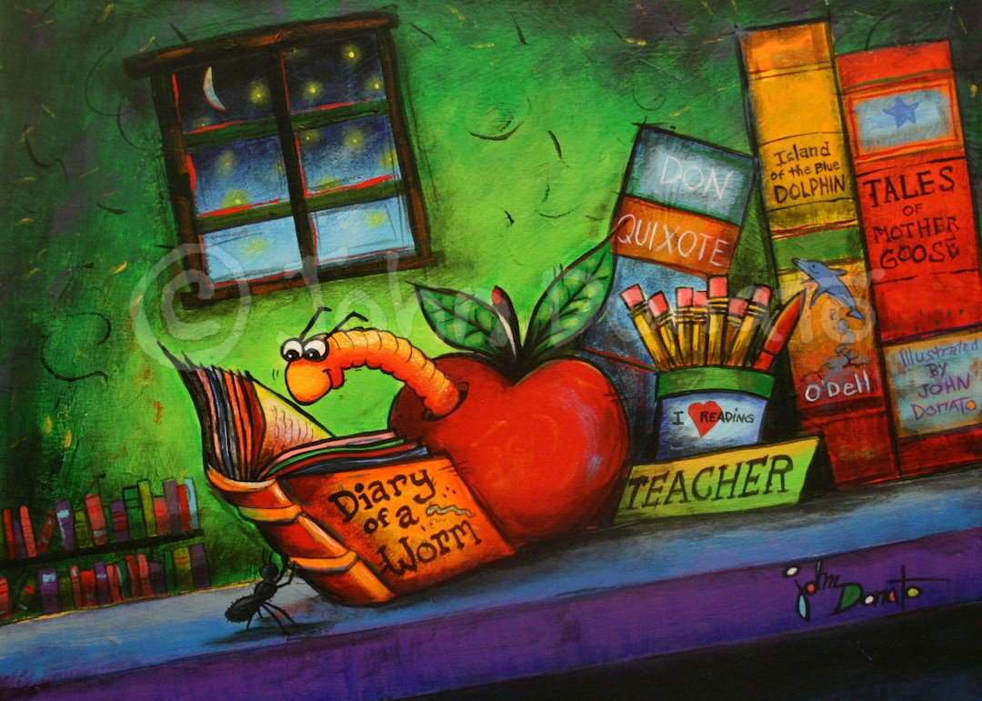 Bookworm Print, by Artist John Donato - Etsy