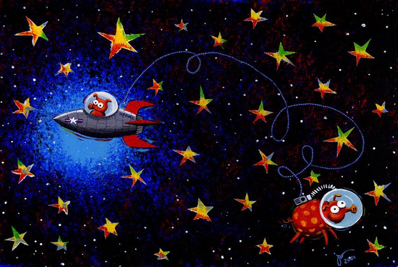 Pigs in Space by John Donato, Pig Art Print, Astronaut Pigs in Rocket ...