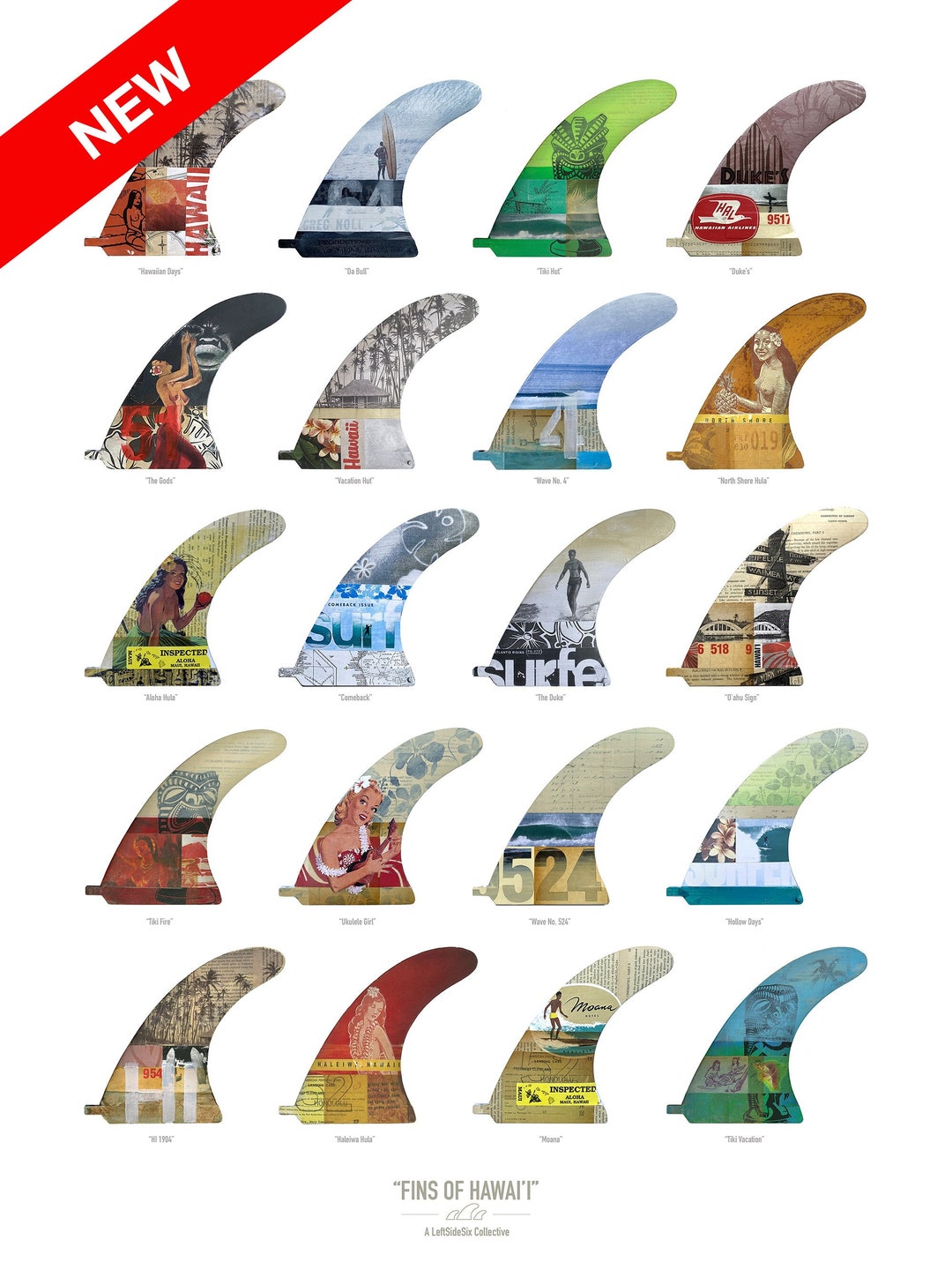18x24 Print, Fin Collection Poster, Surfboard Fin Art, Giclee Print ...