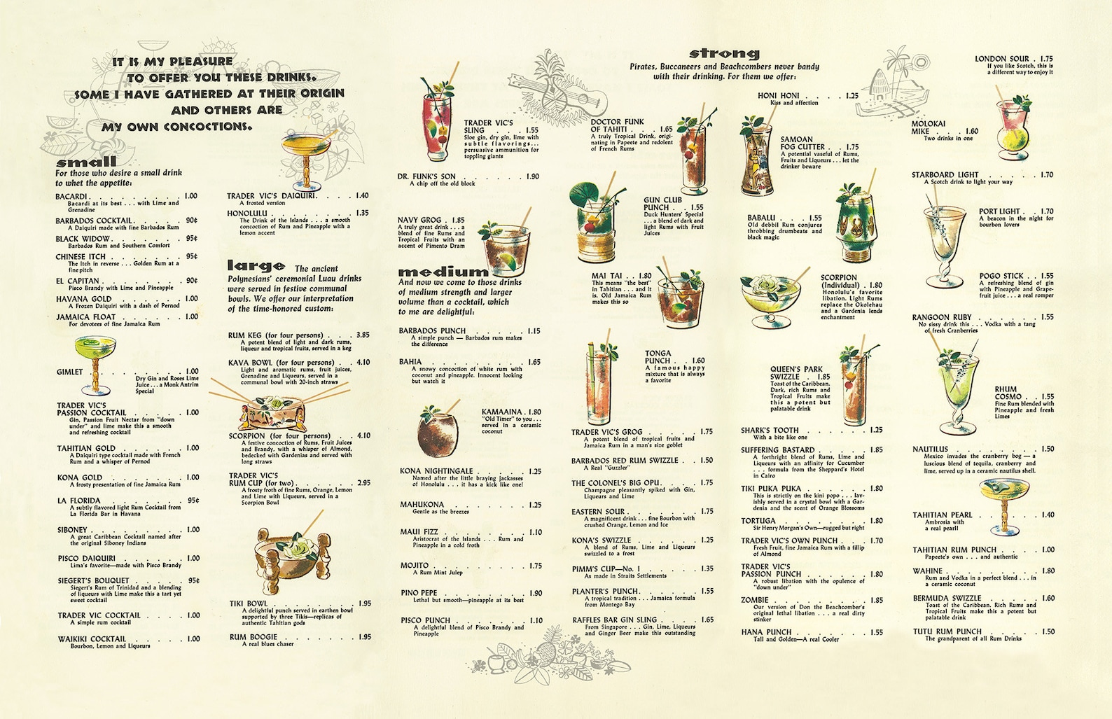 Two 1956 Trader Vic’s Cocktail Menu Prints. One Print of the Cover and ...