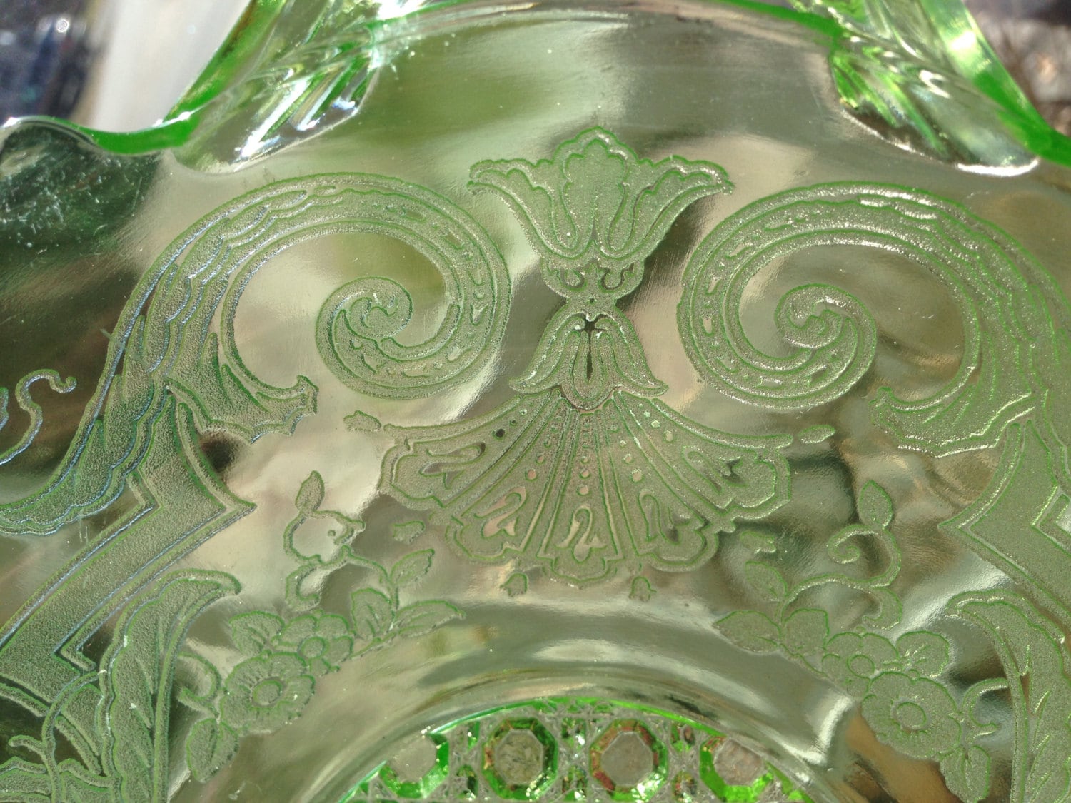 Lancaster Glass Company Debbra Uranium Glass Bowl - Etsy