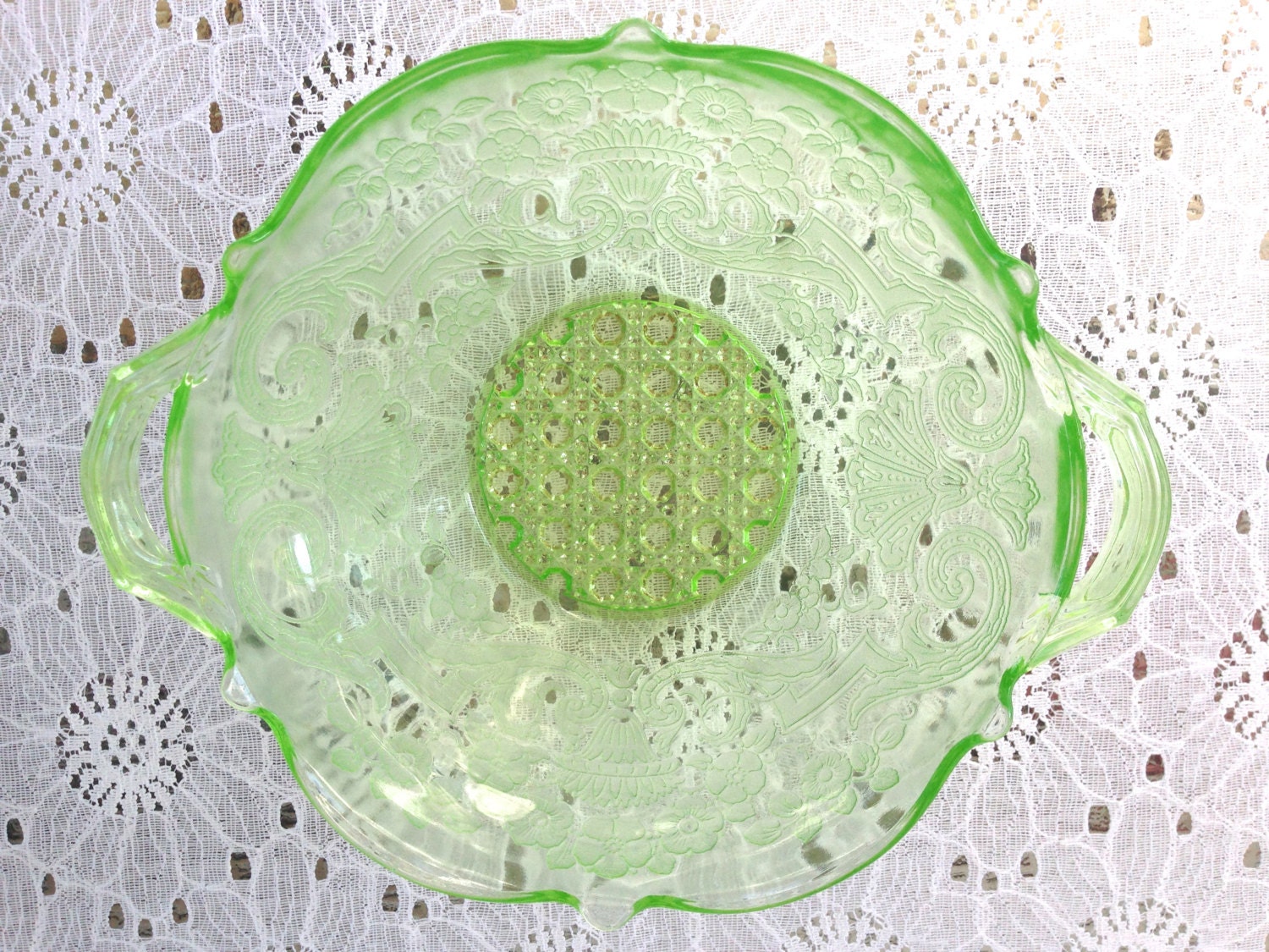 Lancaster Glass Company Debbra Uranium Glass Bowl - Etsy