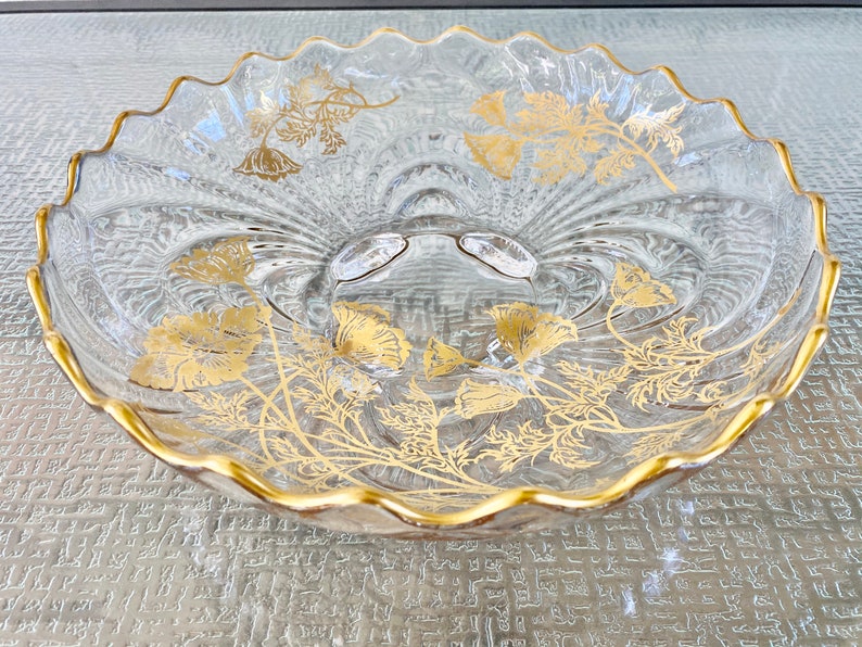 Cambridge Glass Caprice Pattern 10 1/2" Crimped Bowl With Gold Overlay ...