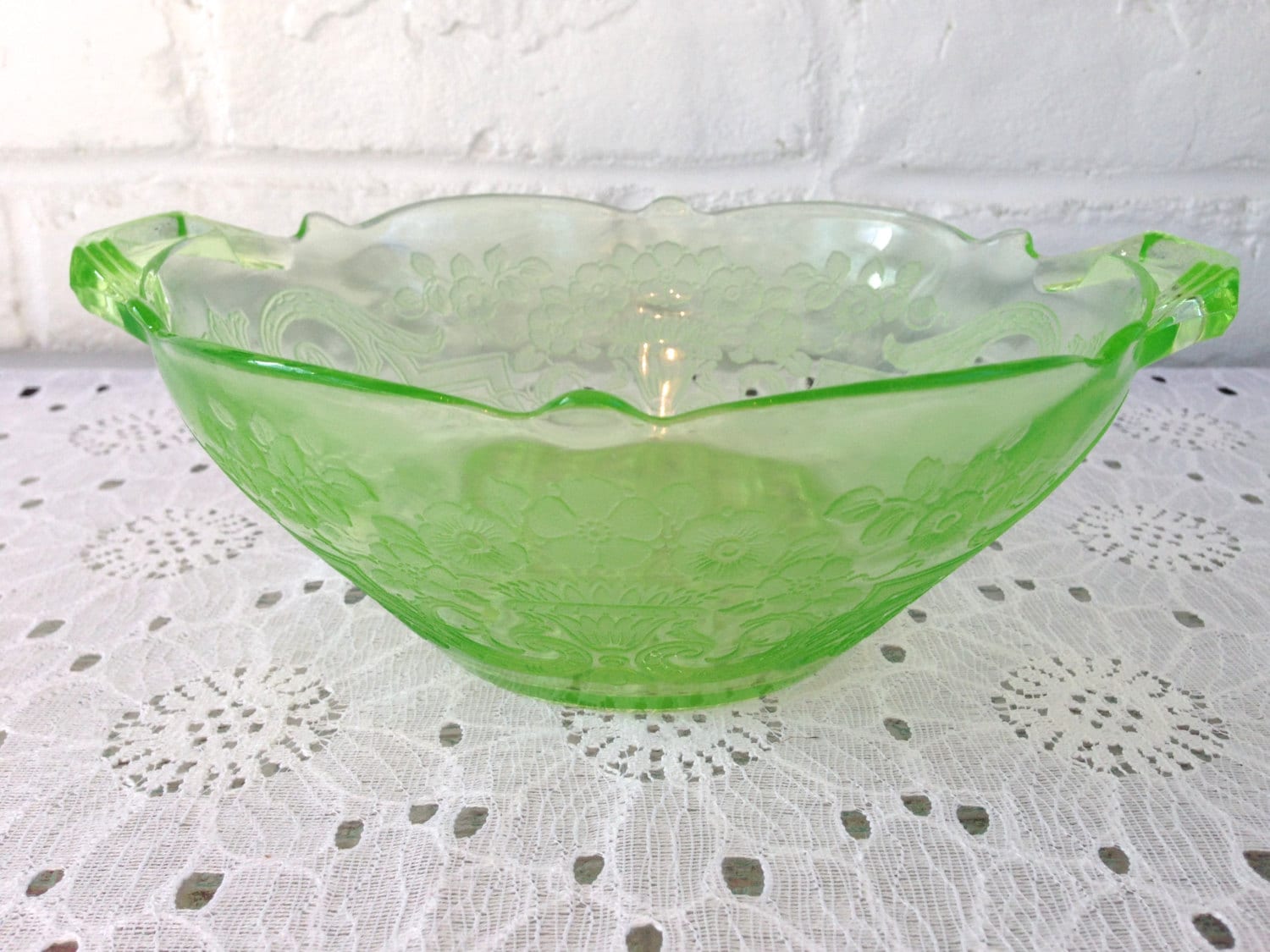 Lancaster Glass Company Debbra Uranium Glass Bowl - Etsy