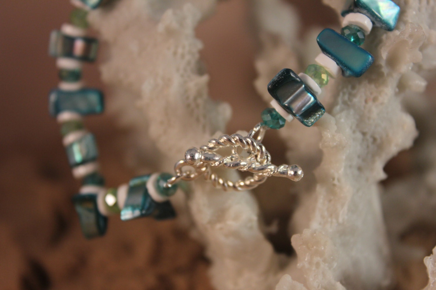 8 Aqua Shell Bracelet with Swarovski Crystals B1 | Etsy