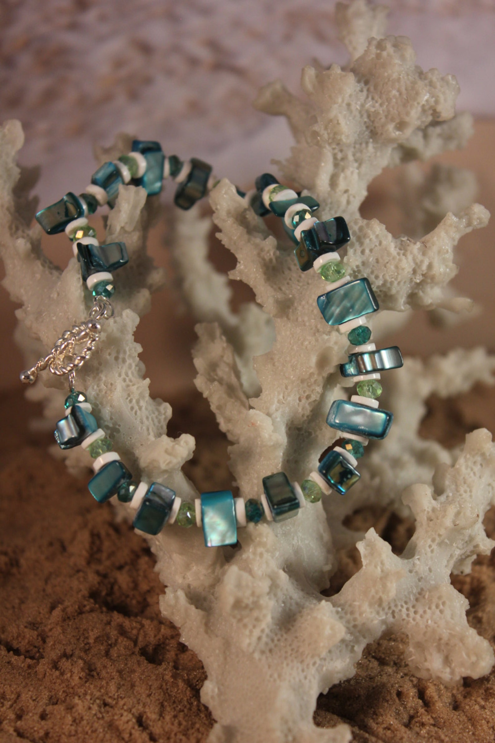 8 Aqua Shell Bracelet with Swarovski Crystals B1 | Etsy